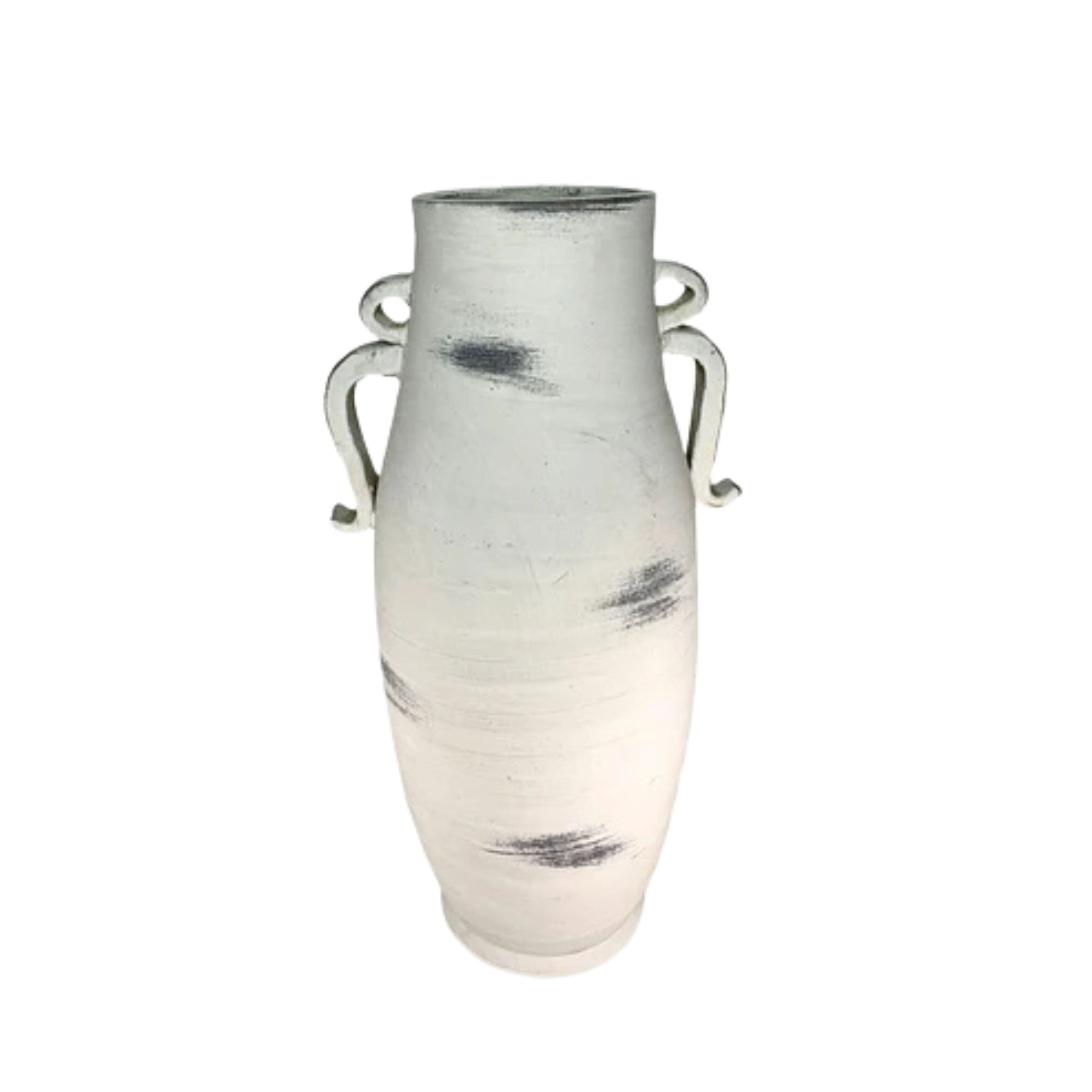 White Wash Ceramic Urn With Handles - | Aria Home - Luxury Simplified