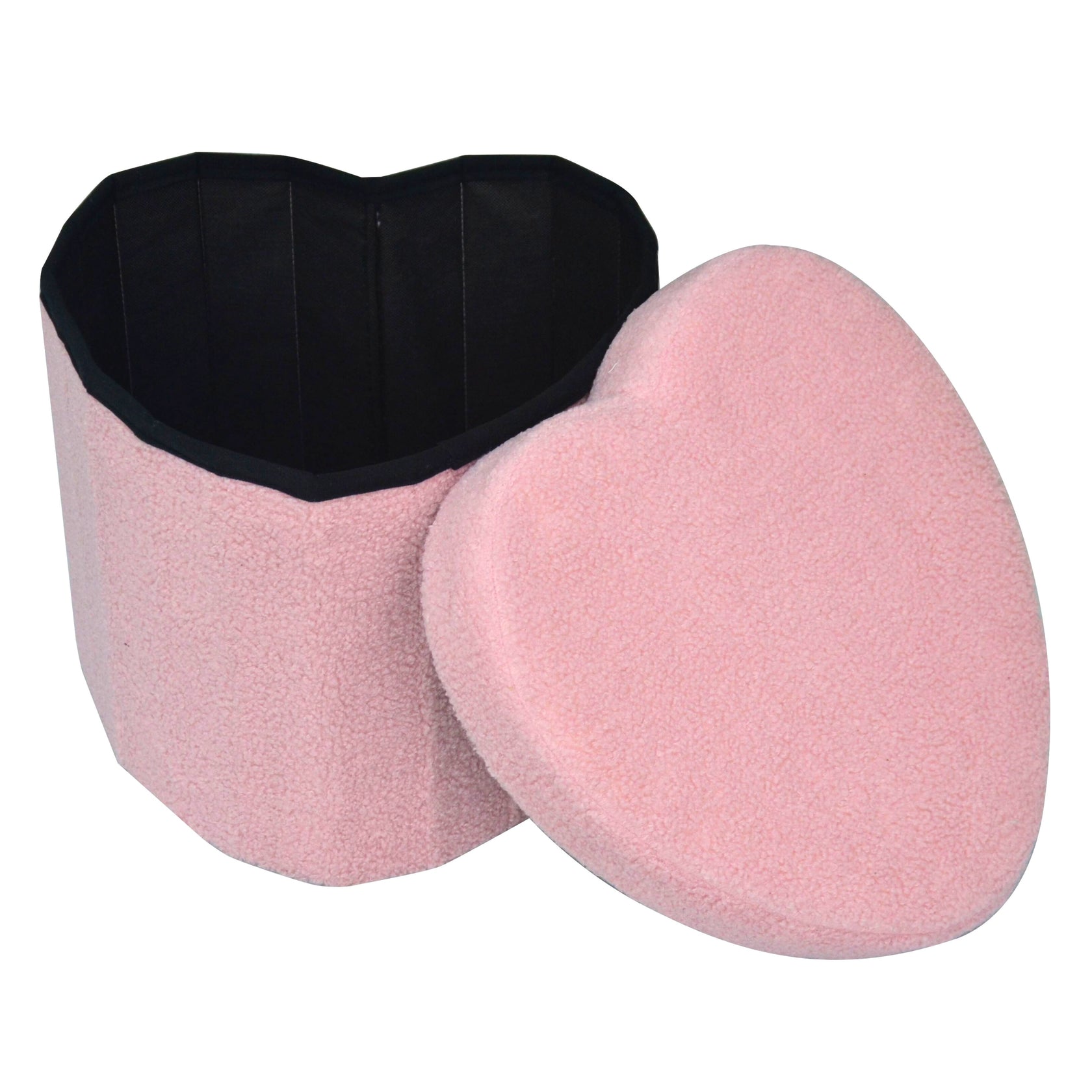 Foldable Pink Heart Ottoman | Hidden Storage & Wood Frame | Aria Home